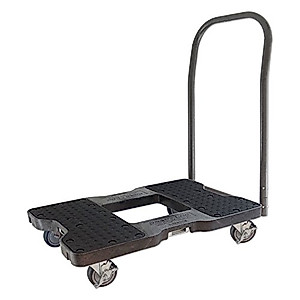 SNAP-LOC 1500 LB Push CART Dolly Black with Steel Frame, 4 inch Casters, Push Bar and Optional E-Strap Attachment