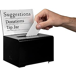 Adir Acrylic Donation Ballot Box with Lock - Secure and Safe Suggestion Box Great for Business Cards (6.25" x 4.5" x 4") Black