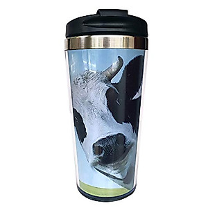 NVJUI JUFOPL Funny Cow On The Ranch Travel Tumbler Coffee Mug for Men's & Women's 15 oz, With Flip Lid, Stainless Steel, Vacuum Insulated, Water Bottle Cup