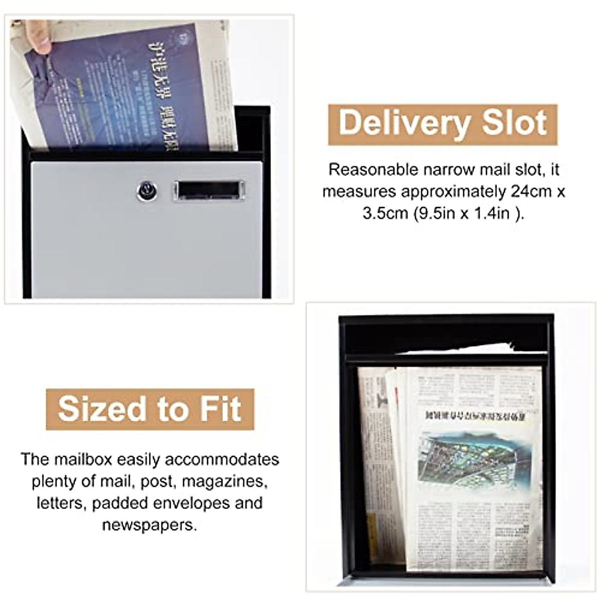 Wall-Mounted Mailbox,Letter Box,Post Box,Contemporary Galvanized Steel Mailbox with Mounting Hardware, Rust-Proof Wall Mounted Mailbox, New Postal Box for Letters/Post (Color : White) (Color : Groen)