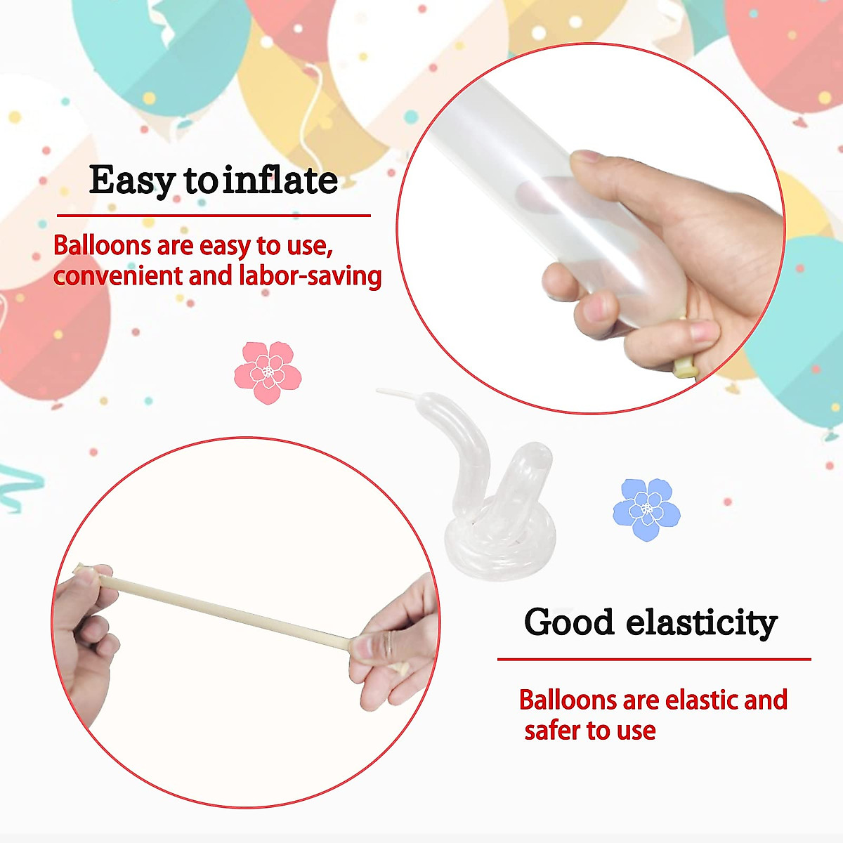 KAWKALSH 260 Balloons Clear, Long Balloons for Balloon Animals, Thickening Skinny Latex Twisting Balloons for Tying Balloon Arch Modeling Magic Clown Birthday Wedding Party Decorations 100pcs Clear