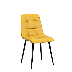 NORDICANA Yellow Velvet Dinner Chairs Set of 4, Modern Armless Biscuit Tufted Dining Side Chairs with Metal Legs for Kitchen Living Room Vanity