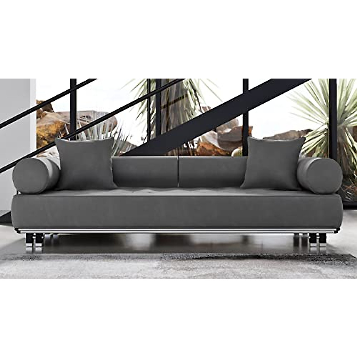 Zuri Modern Carrera Gray Velvet Fabric Sofa with Black and Chrome Accents