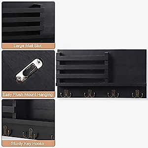 Nekon Mail Holder for Wall – Rustic Mail Organizer with Key Hooks for Hallway Kitchen Farmhouse Decor – Letter Sorter Made of Paulownia Wood with Floating Shelf, (16.5” x 9.1” x 3.4”)