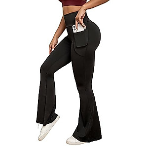 Floerns Women's High Waist Workout Flare Leg Bootcut Sports Leggings Pants Black L