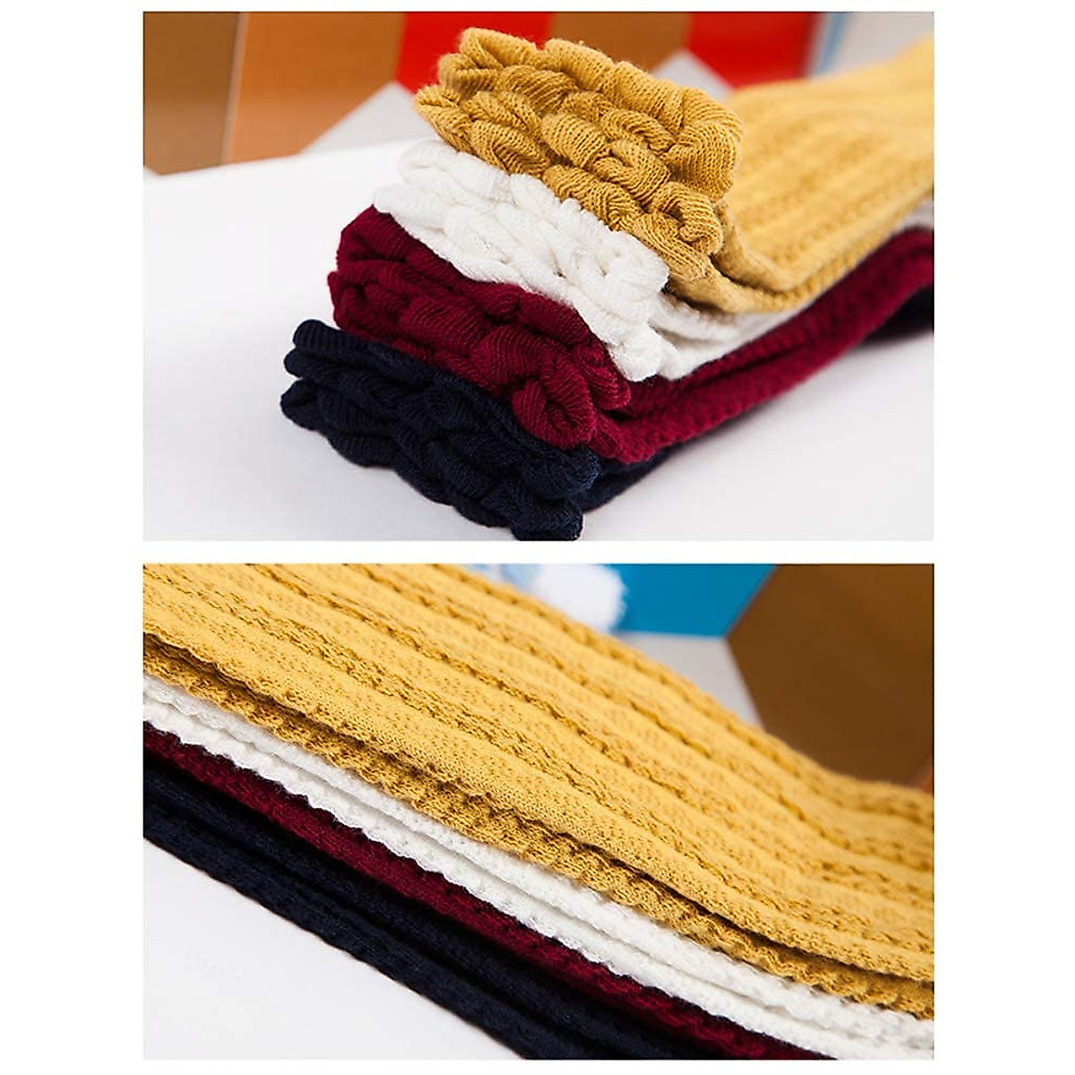 Toptim 4 Pairs Baby Toddlers Cable Knit Knee High Socks for Boy and Girls (Gray,White,Yellow,Navy Blue, 0-12 Months)