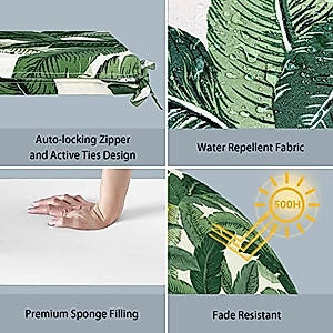 LVTXIII Outdoor Chair Cushions, Fade-Resistant Patio Furniture Cushions Outdoor Square Chair Pads with Ties for Dining Chairs and Garden Decoration, 18.5"x16"x2" Set of 4, Swaying Palms Green