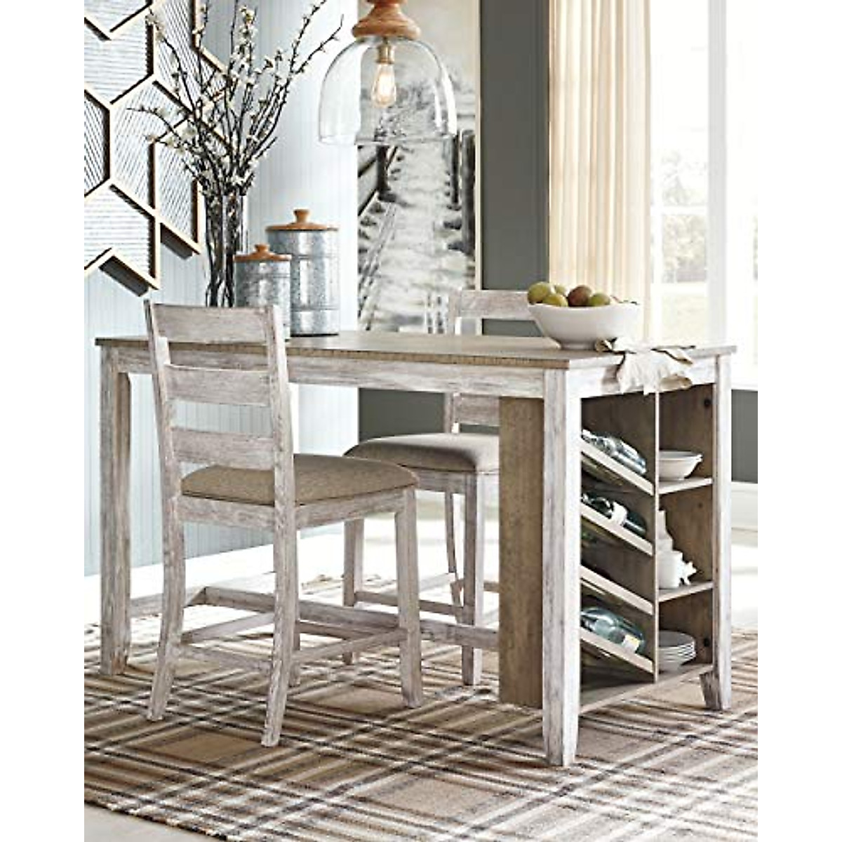 Signature Design by Ashley Skempton Farmhouse 36" Counter Height Dining Table with Storage & Wine Rack, Whitewash