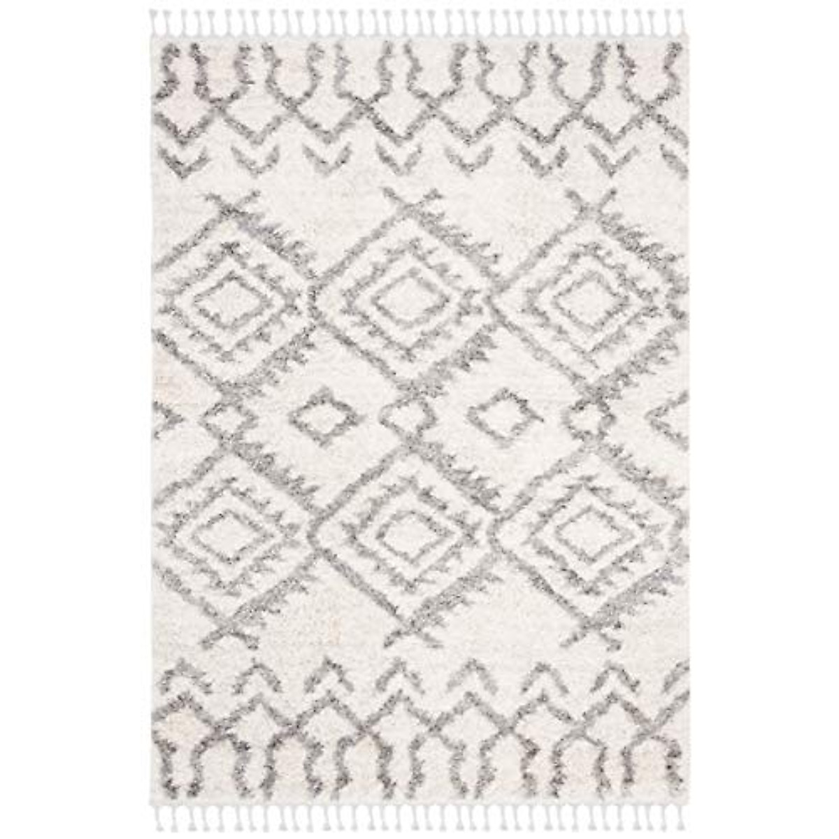 SAFAVIEH Berber Fringe Shag Collection 8' x 10' Cream/Grey BFG611A Moroccan Non-Shedding Living Room Bedroom Dining Room Entryway Plush 1.2-inch Thick Area Rug