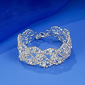 Miraculous Garden 2 Pack Silver Plated Crystal Rhinestone Teardrop Drop Dangle Earrings Link Bracelet Jewelry Set for Women