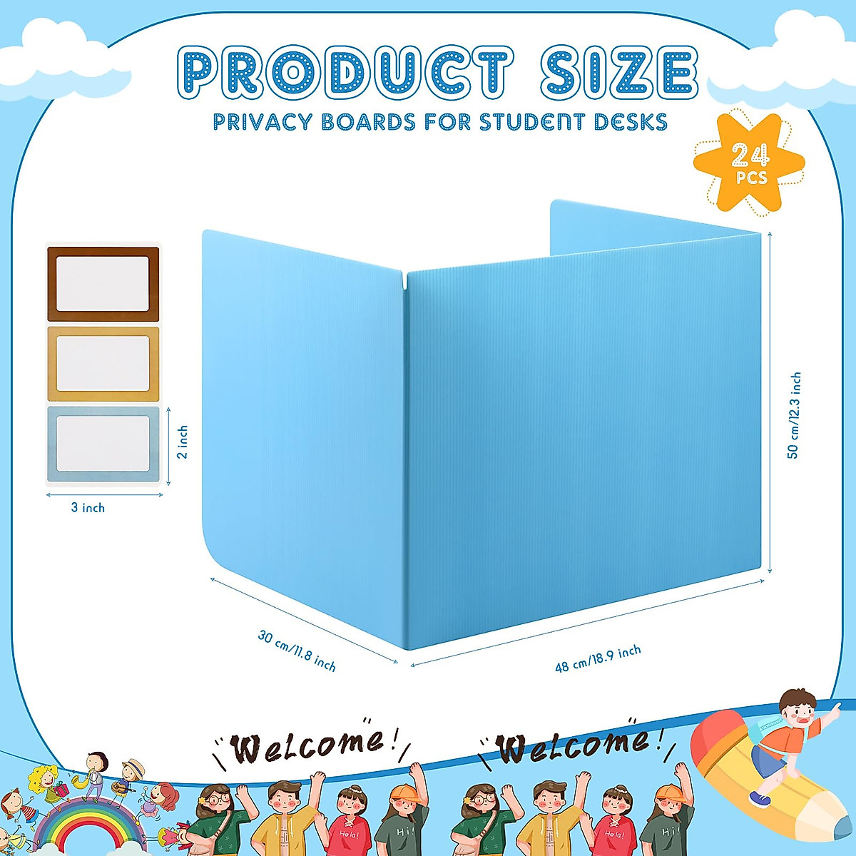 Patelai Privacy Folders, Privacy Boards for Student Desks, Classroom Privacy Folders with Labels, Test Dividers Trifold Board Desk Privacy Panel for School Students Teachers Office(24 Pcs)