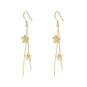 SLUYNZ Sterling Silver CZ Flower Dangle Earrings Chain for Women Teen Girls Flower Drop Earrings Wedding Tassel (B-Gold)