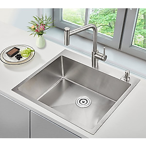 POPFLY 25×22 Inch Drop in Single Bowl Kitchen Sink, Overmount 304 Stainless Steel Sink,18 Gauge Handmade Outdoor Topmount Sink, Brushed
