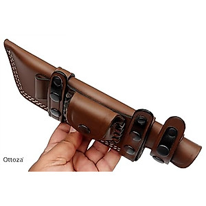 Ottoza Handmade Leather Knife Sheath Right Hand Tracker Knife Sheath - Bushcraft Knife Sheath - Hunting Knife Sheath - Survival Knife Sheath Horizontal Carry Dark Brown TOP Grain Leather No:103