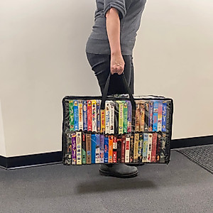 Evelots 4 Pack-VHS Movie Tape Storage Bag/Case, Clear PVC Plastic-Holds 200 Total, Strong Handles-No Dirt/Moisture/Dust