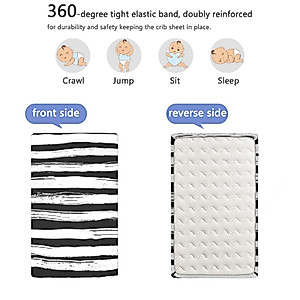 Black and White Stripe Themed Fitted Crib Sheet,Standard Crib Mattress Fitted Sheet Soft and Breathable Bed Sheets-Baby Crib Sheets for Girl or Boy, 28“ x52“,Black White