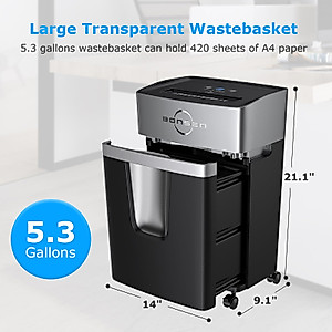 BONSEN 10-Sheet Super Quiet Micro-Cut Paper Shredder High Security Level P-5/50dB Ultra-Quiet/40-Minutes Shredding Shreds Credit Card/Staples, 5.3-Gallons Pullout Bin (S3106)
