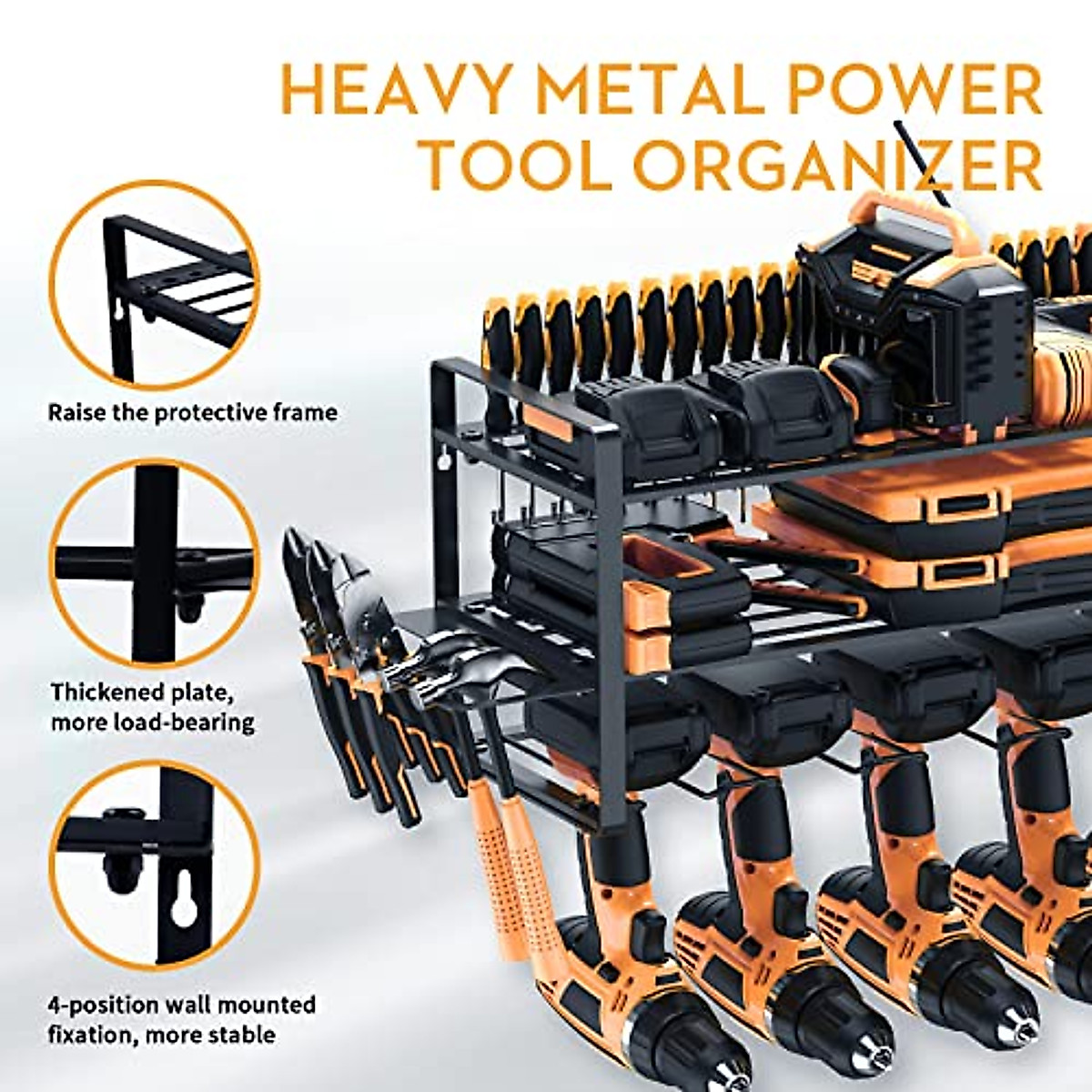THILEMON Power Tool Organizer, 3 Layers 5 Drill Holder Of Heavy Metal Power Tool Organizer Wall Mount, Garage Organizatio， Power Tool Organizer