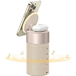 COLSUR Bluetooth Speaker with Night Light, Magnetic Wireless Charger, 2 in 1 Wireless Charging Station for iPhone 14/13/12 Series, AirPods Pro/3/2（Gift Ideal）