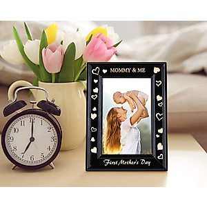 Hohomark First Mothers Day Picture Frames for Mom from Baby, Mommy and Me 1st Mothers Day Photo Frames, 6"x8", Black Wood Frame, Holds 3.5"x5.5" Photo