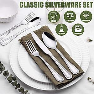 40 Piece Silverware Set for 8, Terlulu Stainless Steel Flatware Set, Mirror Polished Cutlery Set Utensil Set, Tableware Include Forks Spoons Knives for Home Restaurant, Beaded Handle, Dishwasher Safe