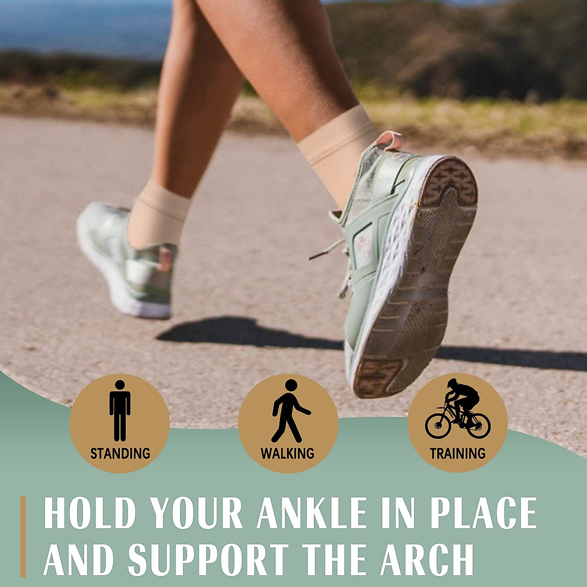 2 Pack Ankle Brace Compression Sleeve 8-15 mmHg Open Toe Сompression Socks Women&Men for Swelling,Plantar Fasciitis,Sprain Beige S/M