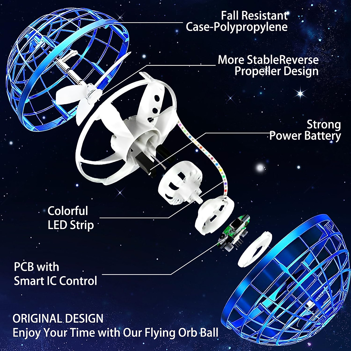 Nacai Flying Orb Ball,Galaxy Ball Toy 2023,Hover Orbs Cosmic Globe Boomerang Ball,Atmotoys Magic Spinner Drone Cool Christmas Birthday Gifts for Kids Ages 6 7 8 9 10+Boy Girl(Blue)