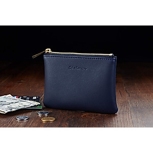 Chelmon Vegan Leather Coin Purse Pouch Change Purse With Zipper For Men Women (Blue Navy)