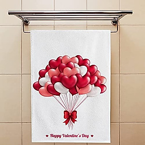 Valentines Day Balloon with Hearts Hand Towels 2 Pack for Bathroom, Kitchen Towels Absorbent Fingertip Towel Multipurpose Bath Towel Guest for Spa Gym Bar 30 x 15 inch