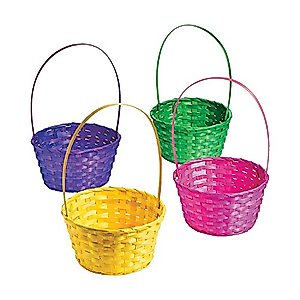Large Solid Color Easter Basket - 12 Empty Bamboo Baskets with Handles - Easter Party Supplies