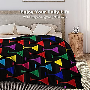 Color Martini Glass Funny Flannel Throw Blanket Soft Lightweight Blankets for Sofa Couch Bedroom