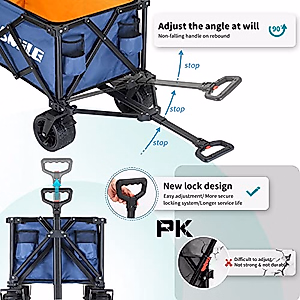EchoSmile Collapsible Folding Wagon Cart, Beach Wagon for Sand with Big Wheels, Heavy Duty 400lbs Capacity Utility Wagon, Portable Garden Cart with Adjustable Handle, Foldable Grocery Wagon for Sports