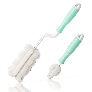 Grosmimi Rotating Baby Bottle Foam Brush 2 Kinds of Sets Bottle Cleaning Brush for Washing Baby Bottles, Sports Bottle