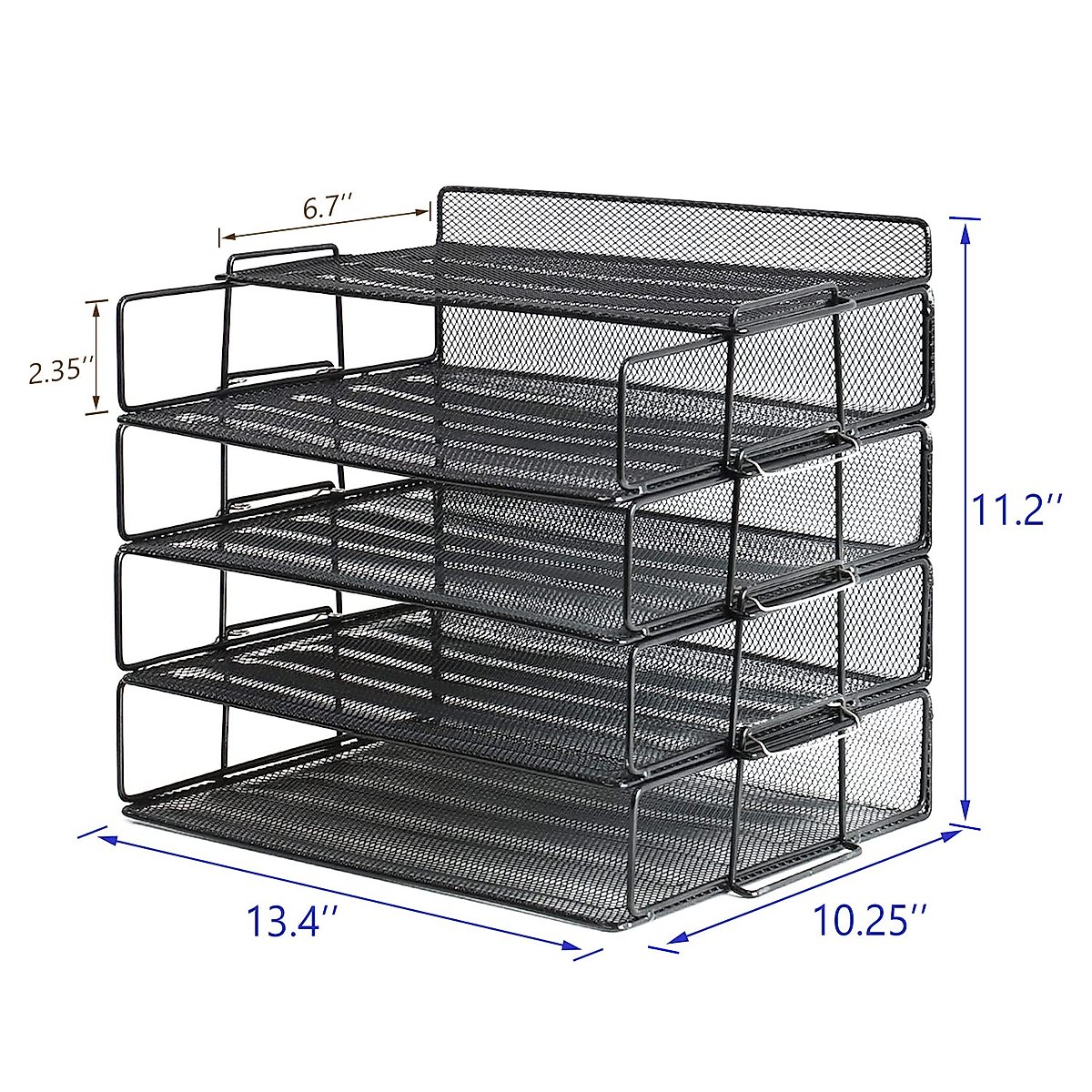 LUCYCAZ 4 Tier Desk Organizer - Stackable Paper Tray, Paper File Organizer for Desk, 5 Trays Mesh Stackable Paper Tray Desktop Document for School Home and Office, Black