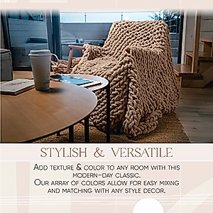 Lake Island Chunky Knit Throw Blanket - NO Shedding 50x60 Inch - Luxury Chenille Chunky Blanket Adds Warmth - Soft Cozy Chunky Throw Blanket for Bed, Sofa or Chair - Plush Boho Farmhouse Decor Cream