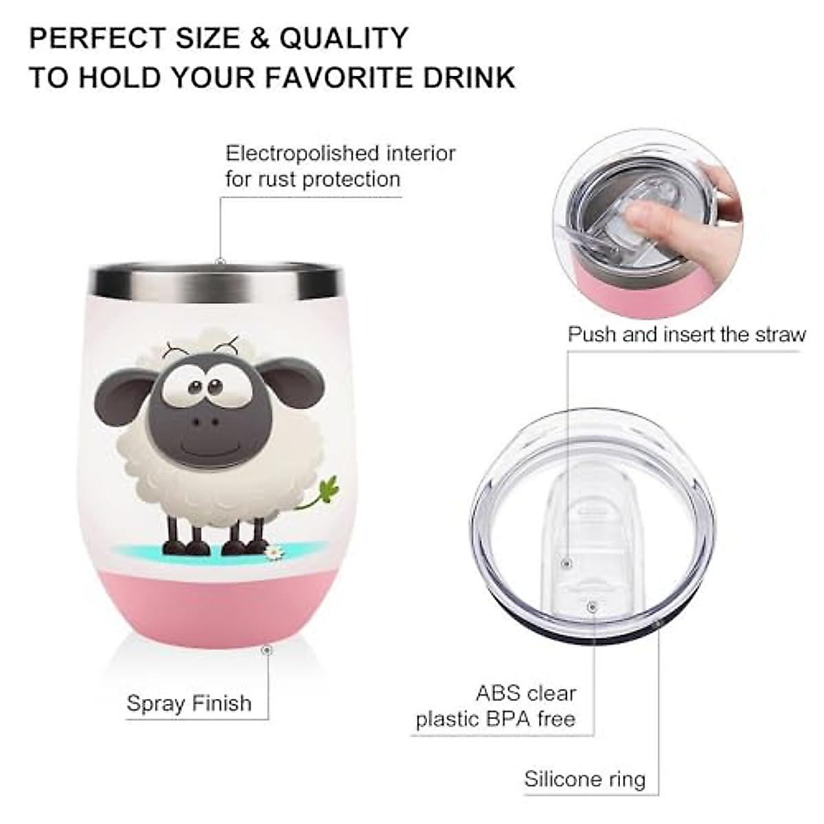 WYUSPGK 304 Stainless Steel Insulated Cup, Sheep Print Smooth Rim, Durable & Reusable - Perfect for Office, Home, And Travel