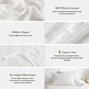 MILDLY Muslin Duvet Cover Set 100% Cotton Double-Layer Linen Like Gauze Comforter Cover 3 Pieces Breathable & Lightweight for All Season