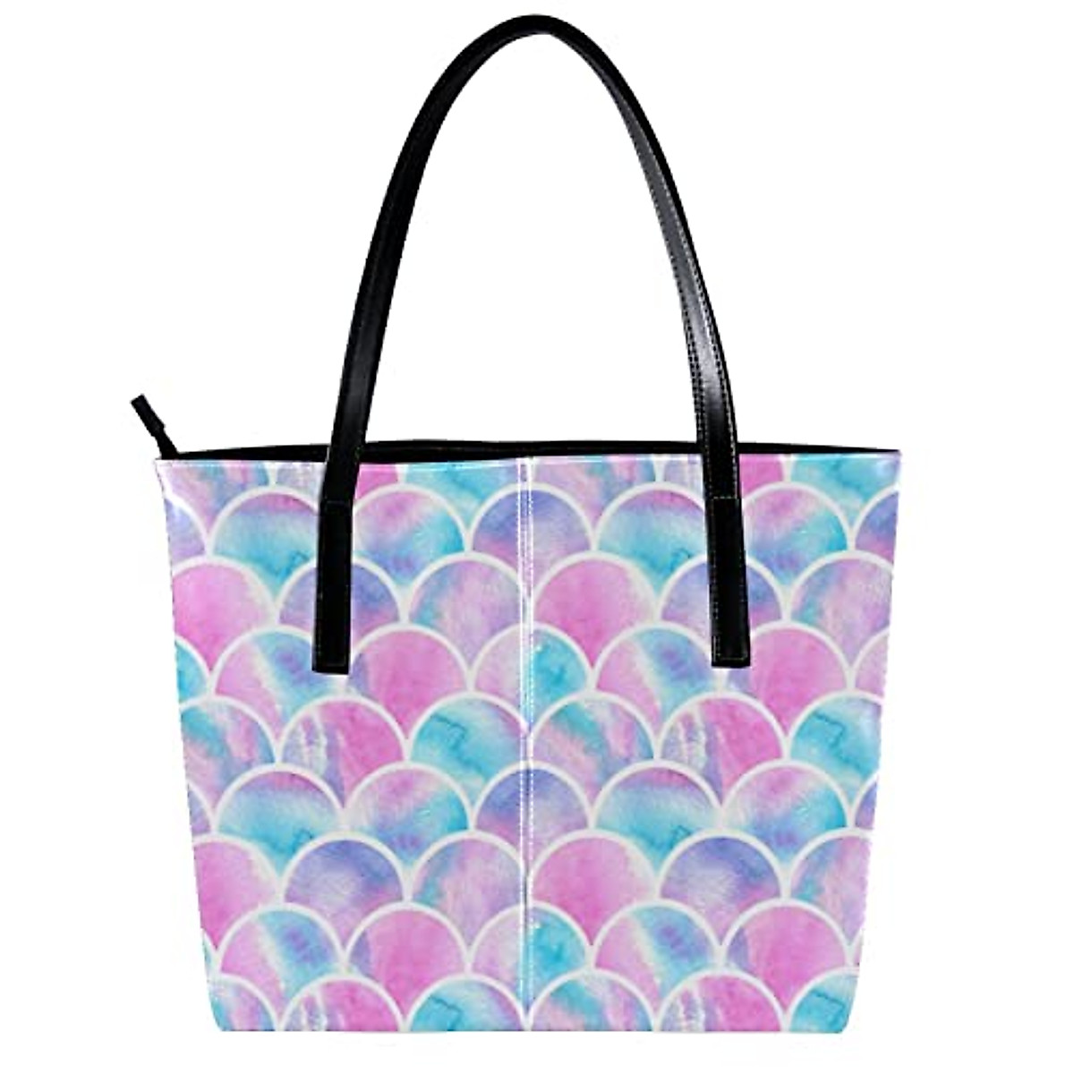 Mermaid Scale Pink Blue Leather Tote Shoulder Bag for Women Satchel Handbag