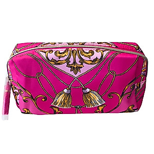 Designer Cosmetics Makeup Travel Bag (Beauty of Illusion Navy, Hot Pink, Gold Chain)
