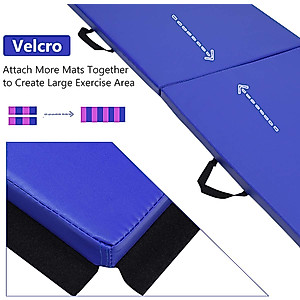 ARLIME 2" Thick Exercise Mat, 2-Fold Folding Gymnastics Mat with Carrying Handles, Exercise Panel Mats for Gym, MMA, Home, Tumbling, 6' x 2' x 2'' Floor Mat (Blue)
