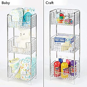 mDesign Steel Freestanding Storage Organizer Tower Rack Basket Shelf, Metal 3-Tier Furniture Unit for Kitchen Pantry - Holds Fruit, Potatoes, Snacks, Drinks, Appliances - Concerto Collection - Chrome