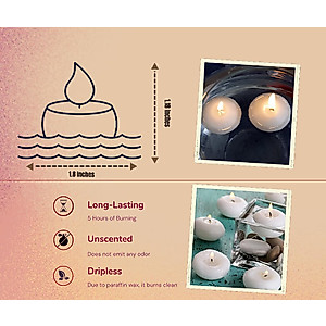 24 Pcs Floating Candles - 5 Hours Burning, Unscented Flameless Dripless Floating Candles | Centerpieces for Weddings, Special Occasions and Home Decorations 1.7 Inch (White 24 Pcs)