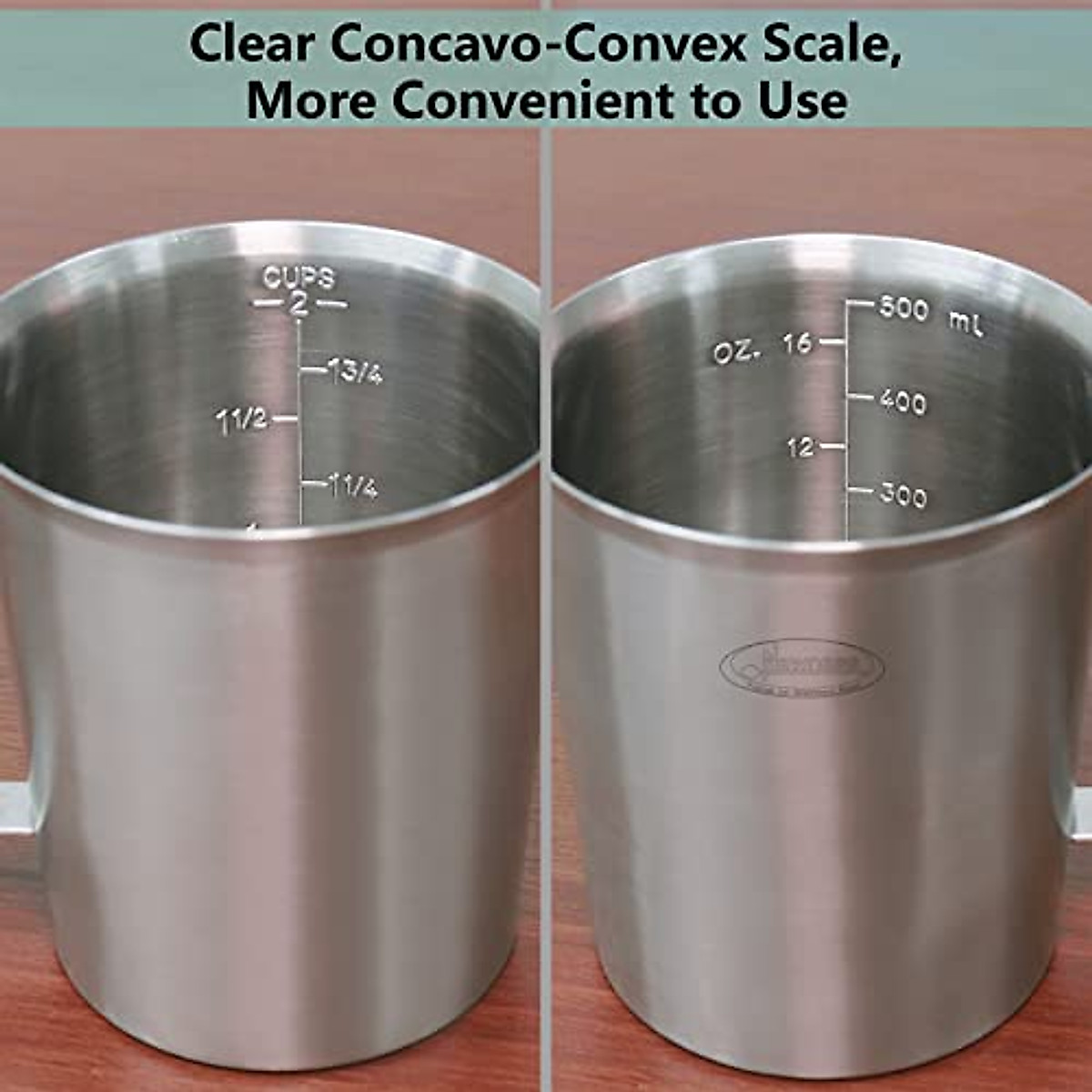 Measuring Cup, [Upgraded, 3 Measurement Scales, Including Cup Scale, ML Scale, Ounce Scale], Newness Stainless Steel Measuring Cup with Marking with Handle, 16 Ounces (0.5 Liter, 2 Cup)