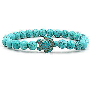 Caiyao 8mm Sea Turtles Beads Bracelet Turquoise Natutal Stone Elastic Stretch Bracelet for Women Men (4pcs)