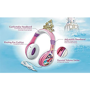 Disney Princess Kids Headphones For Kids Adjustable Stereo Tangle-Free 3.5Mm Jack Wired Cord Over Ear Headset For Children Parental Volume Control Kid Friendly Safe (Frustration Free Packaging), DP-140.EXv6, Pink