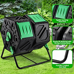 Compost Tumbler Dual Chamber, Rotating Composter Tumblers, 2x18.5 Gallon Composting Bin Outdoor, Waste Food Reuse, Heavy Duty for Garden Patio Easy Turning