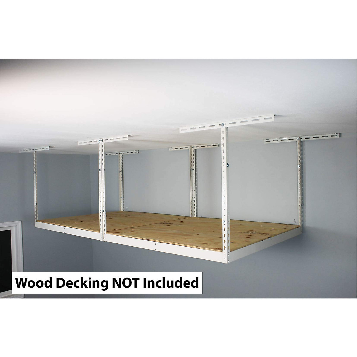 MonsterRax 4x8 Overhead Garage Storage Rack Frame Kit - Hanging Storage Shelves, Garage Ceiling Storage Rack System, Overhead Garage Organizers And Storage, Ceiling Shelving - (White, 18"-33")