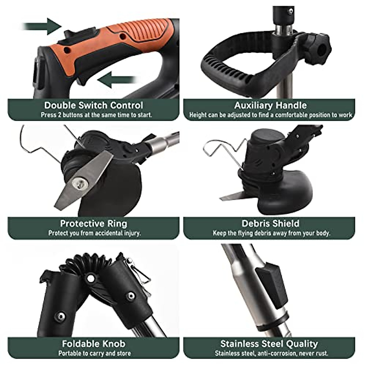 Karlak Cordless Grass Trimmer Weed Wacker 21V Weed-Wacking Hine with LCD S n Weight Adjustable Height Metal Cutting Blade for Garden and Yard Bush Mowing Grass Lawn Pruning - 2 Batteries