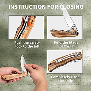 Vickay Pocket Knife for Men, Folding Knife with Clip, 3.74" 8Cr13MoV Steel Blade, Wood Handle EDC Knife for Outdoor Camping,Tactical, Hunting and Fishing Gift (Zebrawood)