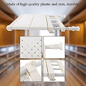 Closet Tension Shelf Expandable, Adjustable Metal Storage Rack with Rod Closet Tension Storage Rack for Cabinet Wardrobe Cupboard(M-White)